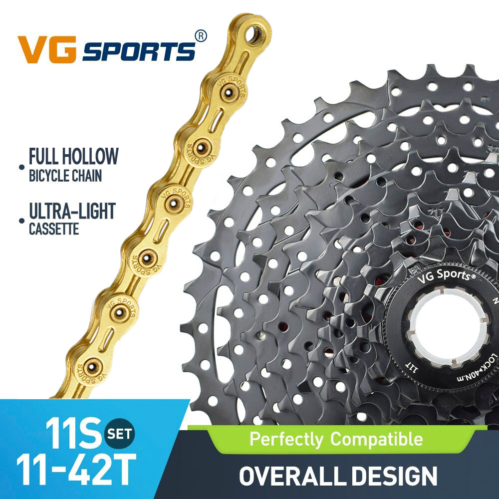 11 Speed Bicycle Ultralight Aluminum Cassette And Full Hollow Chain MT ...