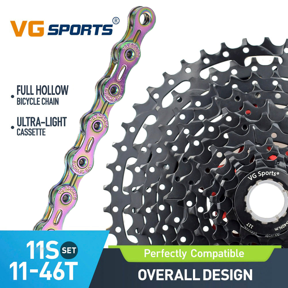 11 Speed Bicycle Ultralight Aluminum Cassette And Full Hollow Chain MT ...