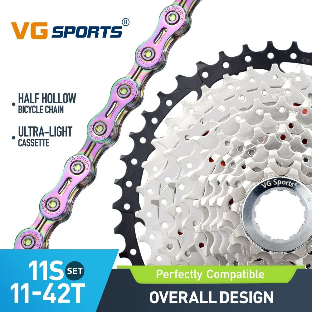 11 Speed Bicycle Ultralight Aluminum Cassette And Half Hollow Chain MT ...